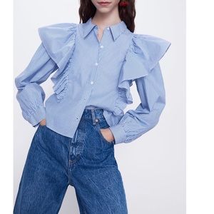 Zara | Tops | Zara Striped Ruffle Shirt M | Poshmark